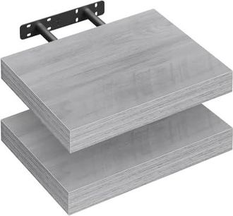 Woltu Étagère Murale, Étagère Flottante de CD, Lot de 2, pour Salon, Cuisine, Chambre, Salle de Bain 30x22.9x3.8cm, Gris Chêne RG9371grei-2