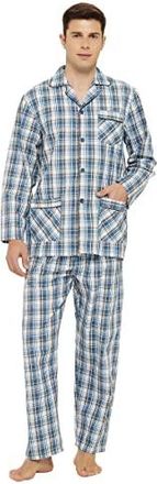 Global Ensemble de Pyjama Hommes Coton Vêtements de Nuit boutonnés à Manches Longues Vêtements de Nuit à Cordon de Serrage Confortable Respirant Hommes Haut