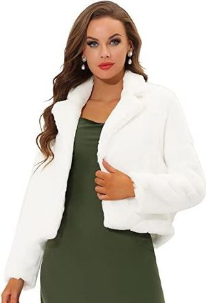 Allegra K Manteau court en fausse fourrure pour femme Blanc L