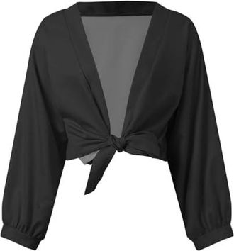 Generic Robes boh&egrave;me 2026 pour femmes, cardigan d&eacute;t&eacute; tendance d&eacute;grad&eacute; &agrave; manches longues ouvert sur le devant, cardigan l&eacute;ger &agrave; nouer, Noir, XXL