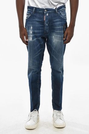 Dsquared2 Delav&eacute; Wash Denim Jeans Relaxed Fit with Rips 17cm Dsquared2