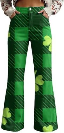 Generic HUIFUAO Pantalon de la Saint-Patrick pour femme - Pantalon tr&egrave;fle amusant - Costume irlandais de la St Paddy - Pantalon de tr&egrave;fle irlandais - Grande t