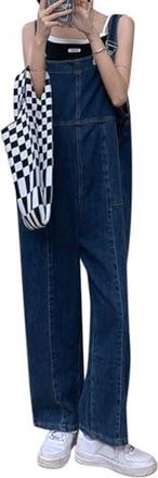 Minetom Salopette D&eacute;contract&eacute;e en Denim pour Femme Salopette en Jean Ample Combinaison Jumpsuit Overalls avec Poches A03 Bleu S