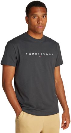 Tommy Jeans Herren T-Shirt Kurzarm Linear Logo Baumwolle, Grau (Washed Black), XXL