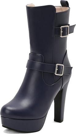 Generic Bottines tendance à bout rond avec fermeture éclair pour femme, bleu, 37.5 EU
