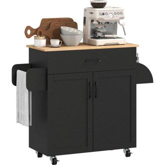 HOMCOM Desserte de cuisine - HOMCOM - multi-rangementstiroirs - placard 2 portes, &eacute;tag&egrave;re r&eacute;glable, porte-torchons et porte-&eacute;pices - noir