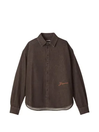 Jacquemus Embroidered Logo Cotton Shirt - Brown