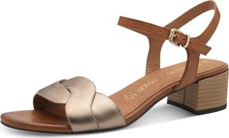 Marco Tozzi Damen Sandalen mit Absatz aus Leder mit Schließe, Metallisch (Rose met. Comb), 38 EU