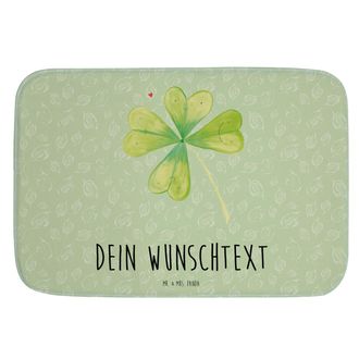 Mr. & Mrs. Panda Personalisierte Badematte Blume Kleeblatt - Geschenke, Garten, Badtextilien, Duschvorlage, Gl&uuml;cksbringer, Badvorleger Selbst Gestalten, Neuer Job, Gl&uuml;