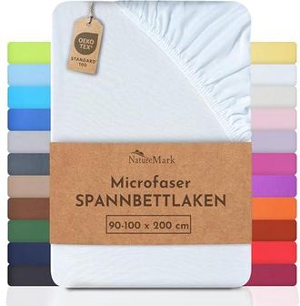 NatureMark Mikrofaser SPANNBETTLAKEN zum Sparpreis! Viele Größen und Farben Markenware (Weiß, 90x190-100x200 cm)