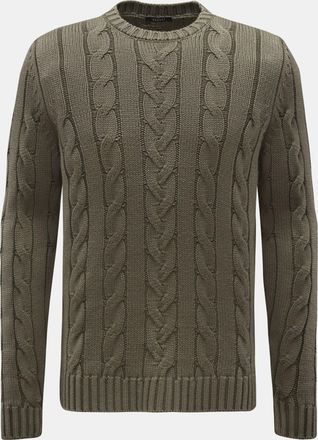 04651/ Herren - Merino Rundhalspullover Foggy Cable graugrün