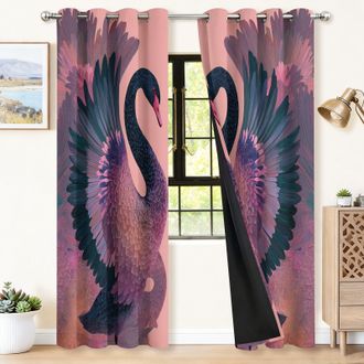 Generic Verdunkelungsvorhang Tiere Zeichentrickfilme Schw&auml;ne, Rosa W&auml;rmeisolierte Blickdichte Vorh&auml;nge mit &Ouml;sen f&uuml;r Wohnzimmer Schlafzimmer, H 260 x B 140 cm 