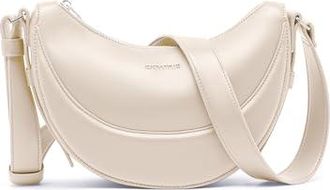 Expatri&eacute; Sac &agrave; &Eacute;paule Femmes Beige - Livia - Half Moon Bag en Cuir Vegan - Sac &agrave; Main avec Bandouli&egrave;re au Design Demi-lune - Hydrofuge