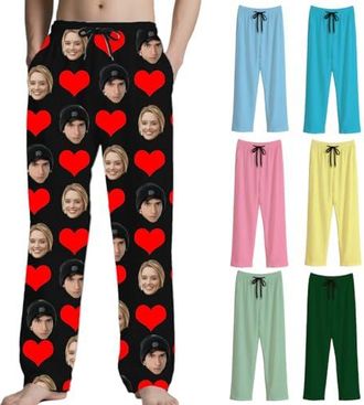 Generic Bas de Pyjama Femme Personnalis&eacute;e Avec Photo Pantalon Pyjama Homme Personnalisable Concevez Votre Propre Photo pyjamas Cadeaux Personnalis&eacute;s de No&euml;l H