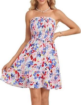 Grace Karin Robe dété décontractée pour femme - Coupe trapèze - Sans manches - Robe de plage, fleurs roses et bleues, XL