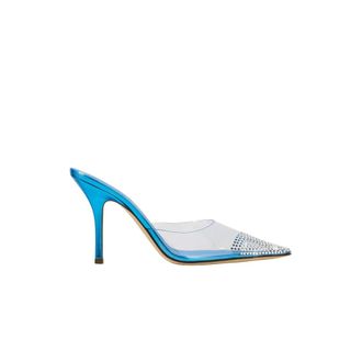 PARIS TEXAS Femme, Chaussures, Bleu, Taille: 38 EU Mules Bleues &agrave; Talon Haut en PVC et Cristaux