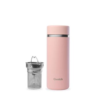 Qwetch Qwetch Thermoskanne f&uuml;r unterwegs, 400 ml, Pastellrosa, mit 2 Filtern, 12 Stunden hei&szlig;/24 Stunden kalt, wasserdicht, wiederverwendbar & langlebig, f&uuml;r