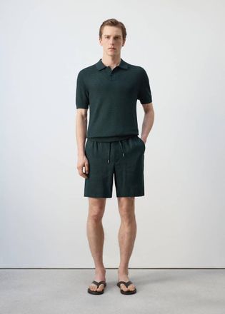 Mango Polo coton maille fine c&ocirc;tel&eacute;e vert fonc&eacute; - Homme - XXL - MANGO MAN