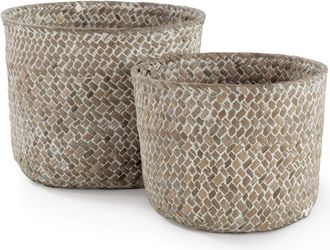 Compactor Mika Binsen-Flechtkorb, rund, Beige gekalkt, 2er Set, Rush | Metal Framework, zutreffend, RAN6534
