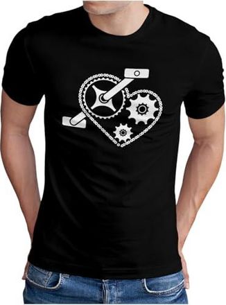 OM3 T-shirt de vélo avec coeur - Pour homme - Avec chaîne de vélo et plateau - Motif coeur - Cycliste - S - 5XL, Noir, XXL