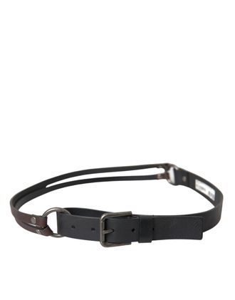 Dolce & Gabbana Mens Black Brown Leather Silver Metal Buckle Belt And