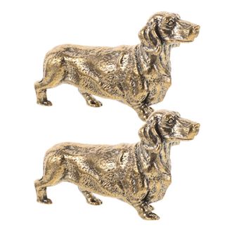 Pretyzoom 2 Miniatur-messingfiguren, Kleine Dackelstatue, Antike Messing-heimdekoration, Tierornament f&uuml;r Wohnzimmer, Schreibtisch, Garten, Teich, Rasen