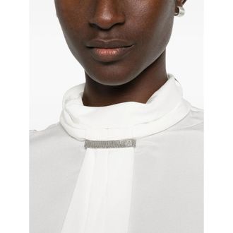 Brunello Cucinelli Monili-Chain Trim Silk Shirt - White