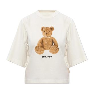 Palm Angels Cropped T-Shirt mit Logo-Print - - Tops - Damen - Beige - S