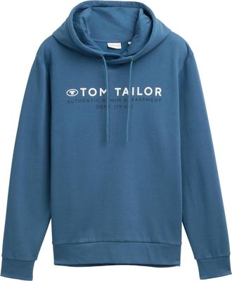 Tom Tailor Herren 1047825 Hoodie Sweatshirt mit Logo-Print, 38224-Real Teal Blue, XXL