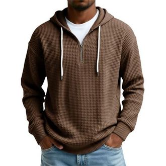 Generic Sweat &agrave; capuche pour homme avec fermeture &eacute;clair 1/4 - T-shirt &agrave; manches longues avec capuche - Confortable - Couleur unie - Coupe droite - Pull en tr