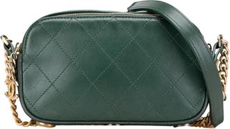 Chanel Sac appareil photo pr&eacute;-poss&eacute;d&eacute; Chanel &agrave; double fermeture &eacute;clair- boutonnage- en cuir dagneau cousu et gros-grain - Femme - Pre-owned - Vert - Taille: 