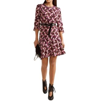 Anna Sui Crepe Printed Flounce Mini Dress Size XS