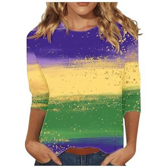 Generic Haut &agrave; manches 3/4 pour femme - Haut tendance tendance - Imprim&eacute; graphique - Col rond - &Eacute;l&eacute;gant et fin - D&eacute;contract&eacute; - Chemisier basique - T-shirt cla