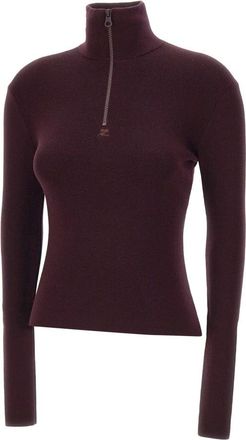 Courrèges Femme, Pulls, Brun, Taille: 40 FR Zipped Mockneck Sweater