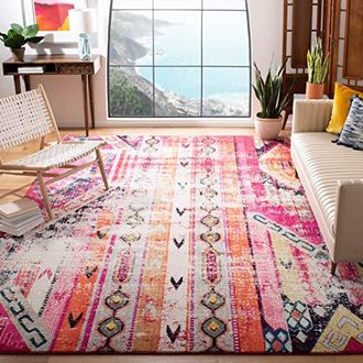 Safavieh Boho Teppich für Wohnzimmer, Esszimmer, Schlafzimmer - Monaco Collection, Kurzer Flor, Magenta und Multi, 240 x 300 cm