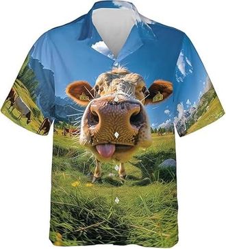 Keephen Dr&ocirc;le Fermier Vache Chemise Hawaiienne Femmes Hommes B&eacute;tail Impression 3D Chemise &agrave; Boutons Casual &Eacute;t&eacute; Chemisier Col &agrave; Revers Chemises