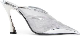 MUGLER Femme, Chaussures, Gris, Taille: 37 EU Mule Argent Talon Aiguille en Maille