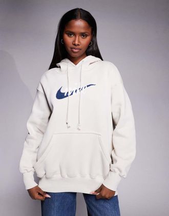 Nike Phoenix Fleece - Sweat &agrave; capuche oversize &agrave; logo - Blanc cass&eacute;