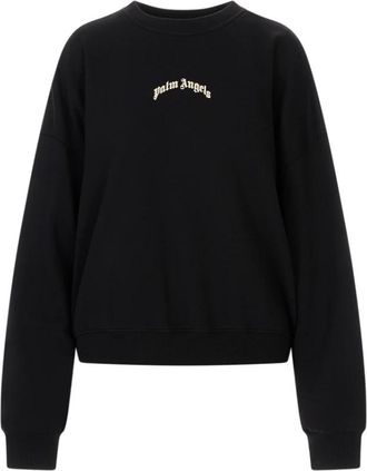 Palm Angels Femme, Sweatshirts et sweats &agrave; capuche, Noir, Taille: 40 FR Curved Logo Loose Crop Crew