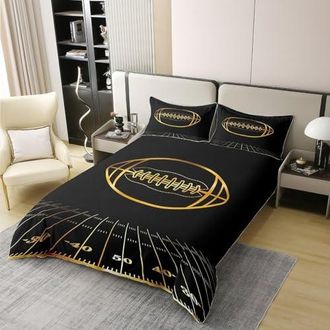 Generic Housse de Couette 90x190 Rugby Parure de Lit 1 Personne Sports 3 Pi&egrave;ces Housse Couette en Microfibre Douce Imprim&eacute; 3D avec 2 Taies doreiller 65x65 cm 