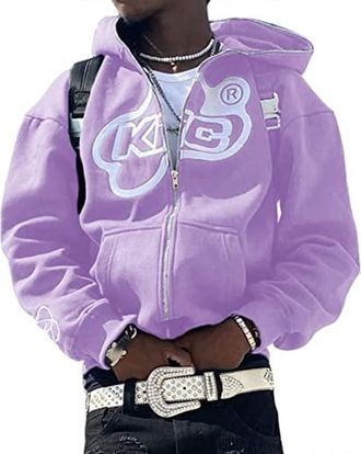 ORANDESIGNE Sweat &agrave; Capuche Homme Sweat-Shirt avec Fermeture &Eacute;clair Ample Imprim&eacute; Lettres Manche Longue Hip Hop Streetwear Zipp&eacute;e Veste &agrave; Capuche E-Girl Ann&eacute;es 90