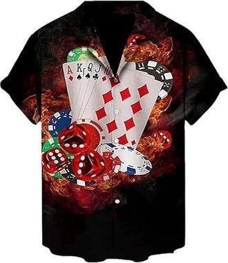Keephen TangoDS Poker Impression 3D Chemise &agrave; Boutons Chemise Hawaiienne Femmes Hommes Cool Taille Large &Eacute;t&eacute; Manches Courtes Chemise