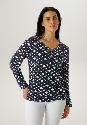 Aniston Langarmshirt mit Cut-out und dekorative Mosaik-Musterung - NEUE KOLLEKTION