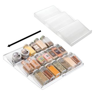 mDesign Gewürzregal mit 3 Etagen (2 Stück) - ausziehbare Gewürzbox aus PVC für die Küchenschublade - Schubladen-Organizer für Gewürze, Gewürze, Kräuter, etc. 
