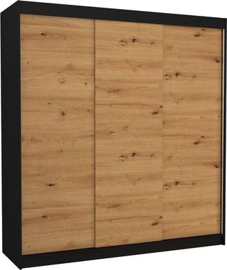 Les Tendances Armoire chambre adulte noir et bois artisan 2 portes coulissantes Kamia 200cm