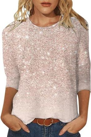 Generic T-Shirt col Rond imprim&eacute; Paillettes &agrave; Manches 3/4 pour Femme T Shirt Couple Humour