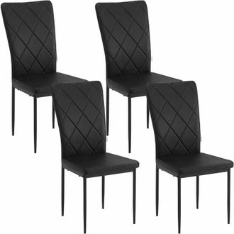 Woltu Woltu - Lot de 4 Chaises Salle &agrave; Manger en Faux Cuir et M&eacute;tal, Chaise de Cuisine avec Dossier Haut, Noir