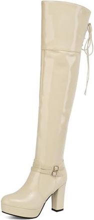 SJJH Bottes au-dessus du genou - Bottes tendance pour femme pour &eacute;v&eacute;nements et vie quotidienne - Talon de 10 cm - Doublure chaude, Abricot, 43 EU