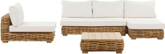 Beliani Lounge Set Rattan natürlich 4 Personen linksseitig Auflagen cremeweiß Varallo