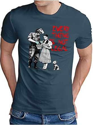OM3 Banksy Illegal T-shirt pour homme Motif police Search Stencil Graffiti Contrôle de la police Tailles S à 5XL, denim, S